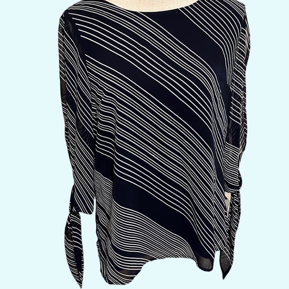 Pale Sky | Tops | Pale Sky Blouse Navy Diagonal Stripes Size Med | Poshmark